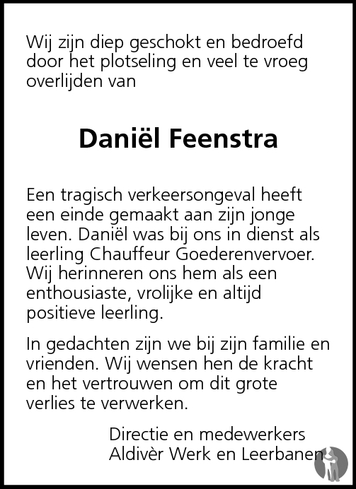Daniël Christian Feenstra 12-06-2010 overlijdensbericht en condoleances ...