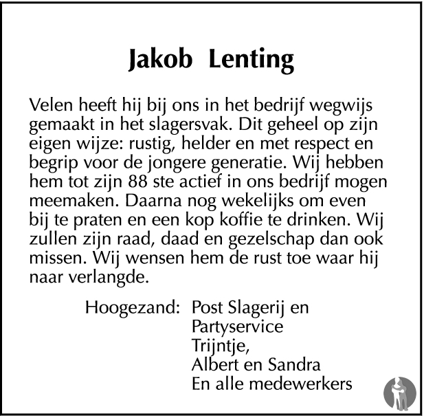 Jakob Lenting 08-07-2010 overlijdensbericht en condoleances - Mensenlinq.nl