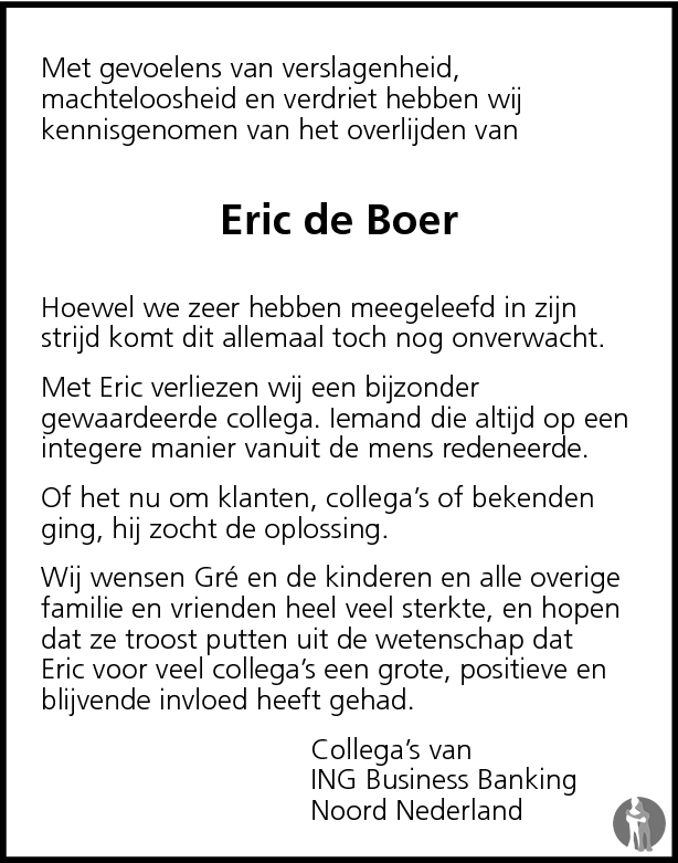 Bonne Eric de Boer 24-08-2010 overlijdensbericht en condoleances ...