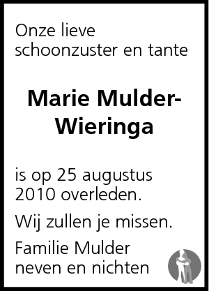 Marie Mulder - Wieringa 25-08-2010 overlijdensbericht en condoleances ...