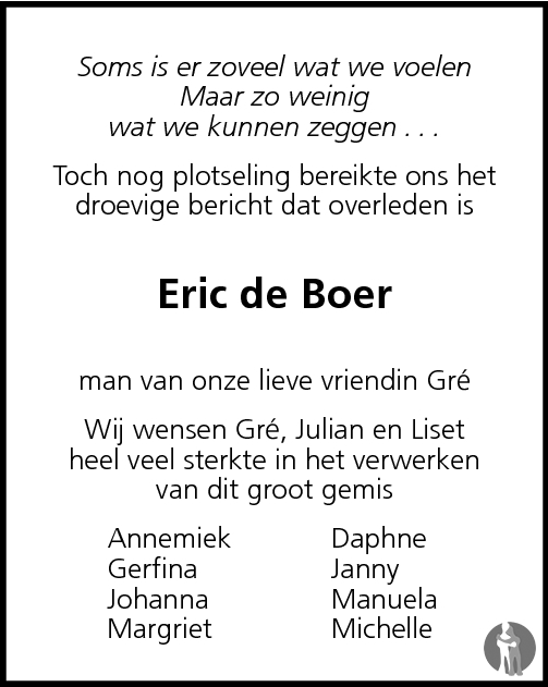 Bonne Eric de Boer 24-08-2010 overlijdensbericht en condoleances ...