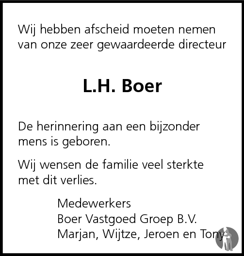 Lambertus Hendrik (Bertus) Boer 11-10-2010 overlijdensbericht en ...