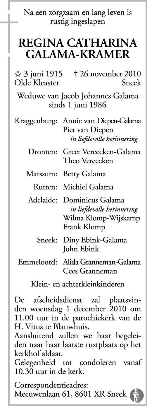 Regina Catharina Galama - Kramer 26-11-2010 overlijdensbericht en ...