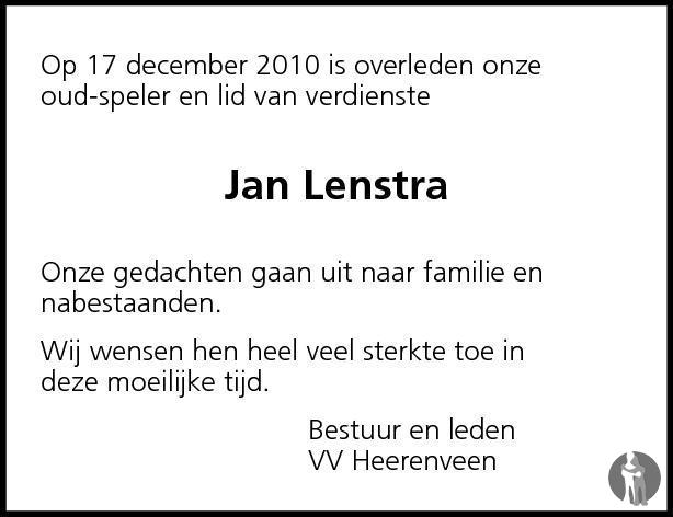 Jan Lenstra 17-12-2010 overlijdensbericht en condoleances - Mensenlinq.nl Jan Lenstra 17-12-2010 overlijdensbericht en condoleances - Mensenlinq.nl