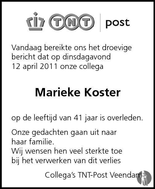Marieke Koster 12-04-2011 overlijdensbericht en condoleances ...