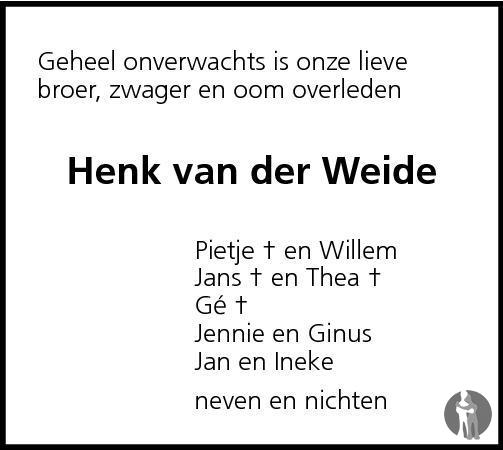 Hendrik (Henk) van der Weide 23-04-2011 overlijdensbericht en ...