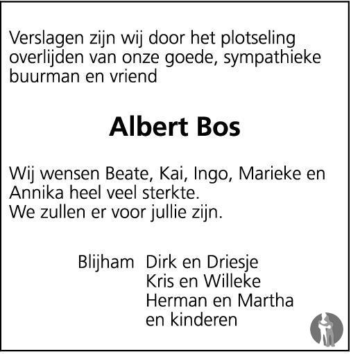 Albert Bos 02-05-2011 overlijdensbericht en condoleances - Mensenlinq.nl