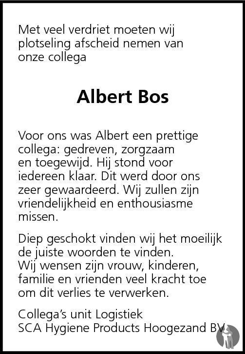 Albert Bos 02-05-2011 overlijdensbericht en condoleances - Mensenlinq.nl