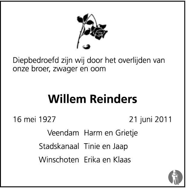 Willem Reinders 21-06-2011 overlijdensbericht en condoleances ...