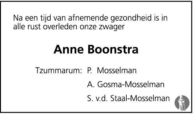 Anne Boonstra 07-07-2011 overlijdensbericht en condoleances - Mensenlinq.nl