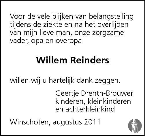 Willem Reinders 21-06-2011 overlijdensbericht en condoleances ...