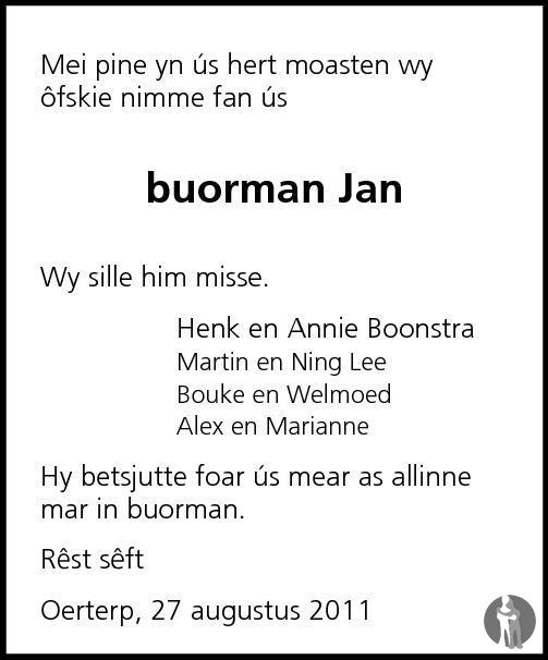 Jan Andringa 27-08-2011 overlijdensbericht en condoleances - Mensenlinq.nl