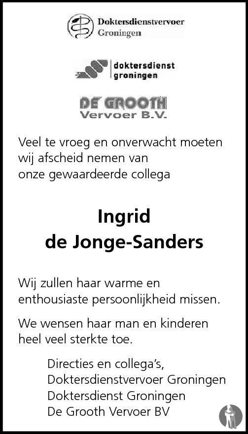 Ingrid de Jonge - Sanders 18-09-2011 overlijdensbericht en condoleances ...