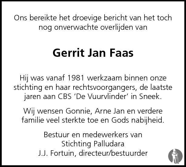 Gerrit Jan Faas 19-12-2011 overlijdensbericht en condoleances ...