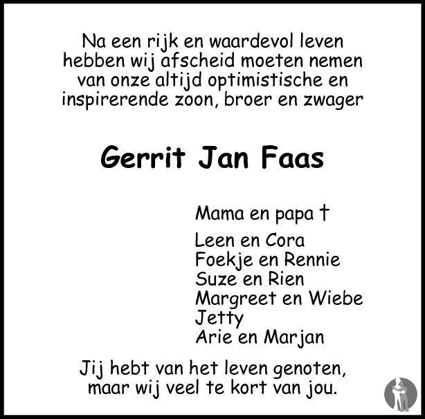 Gerrit Jan Faas 19-12-2011 overlijdensbericht en condoleances ...
