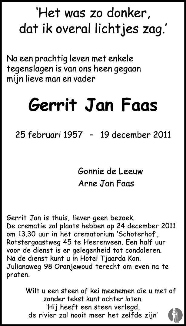 Gerrit Jan Faas 19-12-2011 overlijdensbericht en condoleances ...
