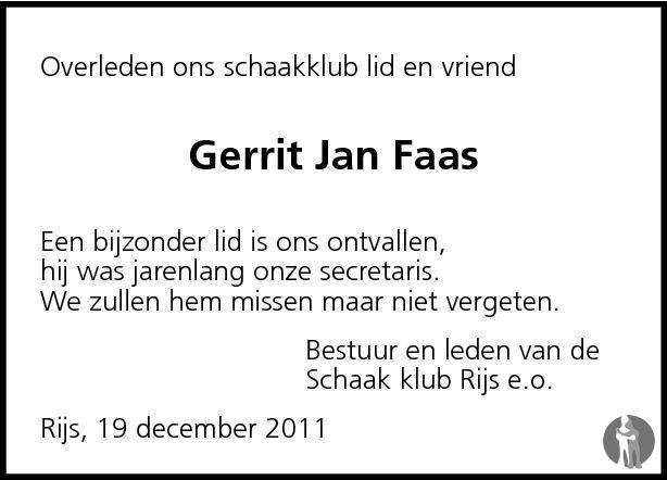 Gerrit Jan Faas 19-12-2011 overlijdensbericht en condoleances ...