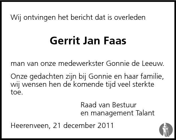 Gerrit Jan Faas 19-12-2011 overlijdensbericht en condoleances ...
