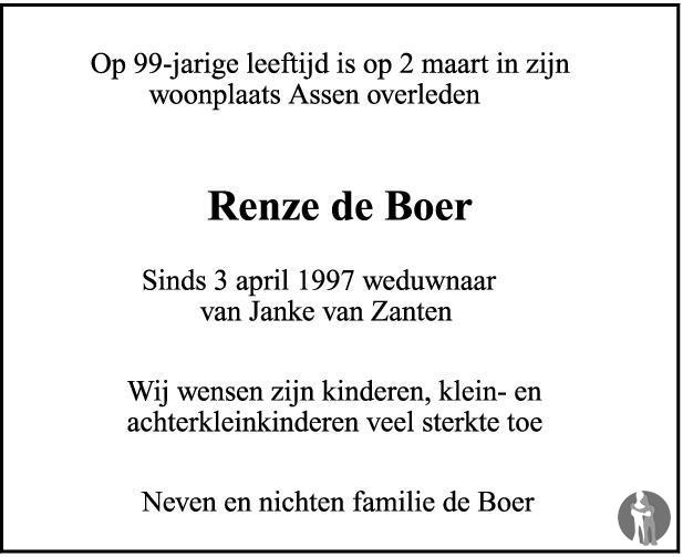 Renze de Boer 02-03-2012 overlijdensbericht en condoleances - Mensenlinq.nl