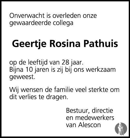 Geertje Rosina Pathuis 09-07-2012 overlijdensbericht en condoleances ...