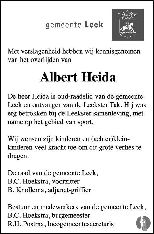 Albert Heida 08-08-2012 overlijdensbericht en condoleances - Mensenlinq.nl
