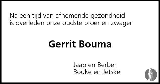 Gerrit Jacob Bouma 08-08-2012 overlijdensbericht en condoleances ...