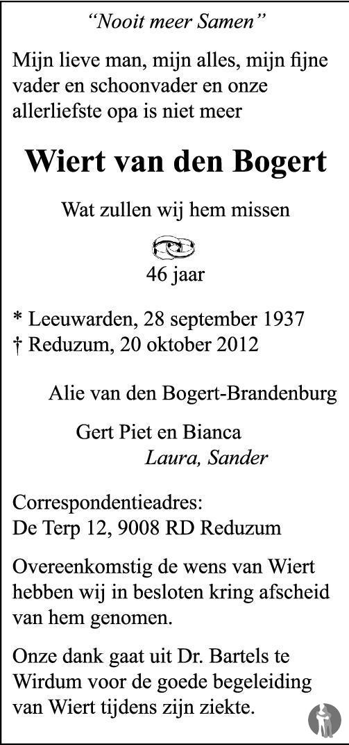Wiert van den Bogert 20-10-2012 overlijdensbericht en condoleances ...