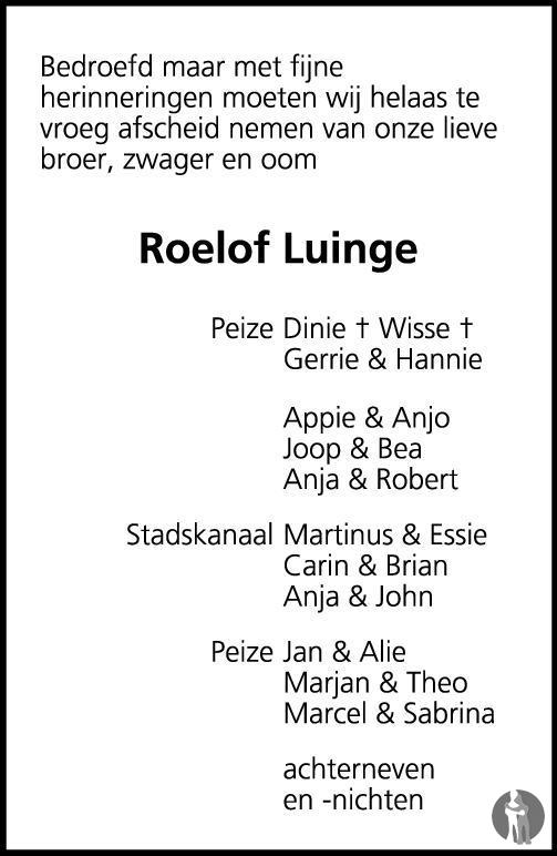 Roelof (Smittie) Luinge 18-11-2012 overlijdensbericht en condoleances ...