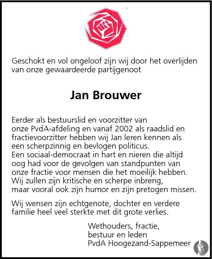 Hooite Jan Brouwer 21-01-2013 overlijdensbericht en condoleances ...