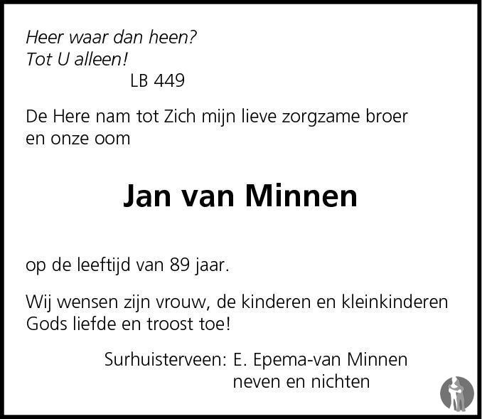 Jan van Minnen 26-02-2013 overlijdensbericht en condoleances ...