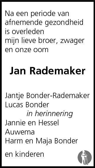 Jan Rademaker 05-03-2013 overlijdensbericht en condoleances - Mensenlinq.nl