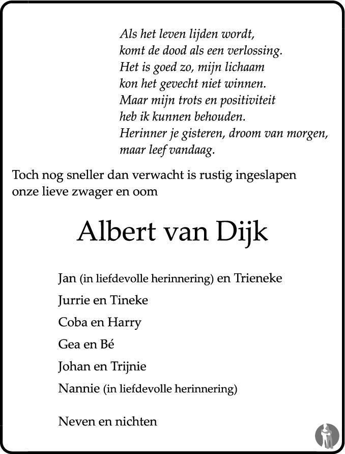 Albert van Dijk 29-03-2013 overlijdensbericht en condoleances ...