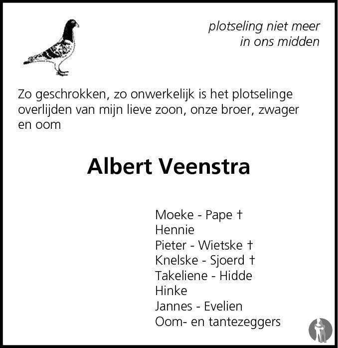Albert Veenstra 14-04-2013 overlijdensbericht en condoleances ...