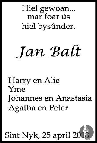 Jan Balt 25-04-2013 overlijdensbericht en condoleances - Mensenlinq.nl