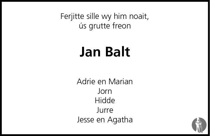 Jan Balt 25-04-2013 overlijdensbericht en condoleances - Mensenlinq.nl