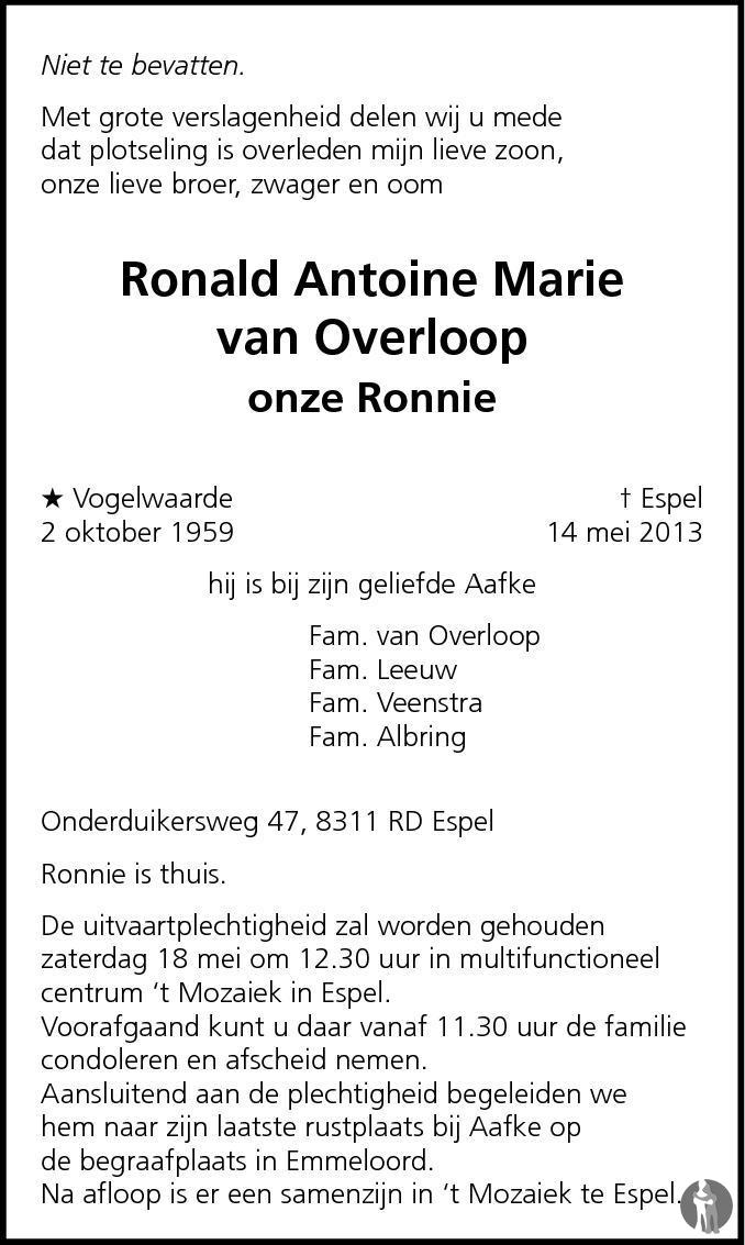 Ronald Antoine Marie (Onze Ronnie) van Overloop 14-05-2013 ...