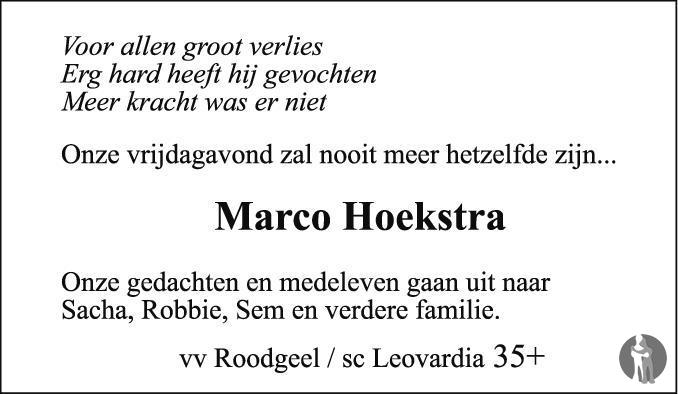 Marco Hoekstra 16-09-2013 overlijdensbericht en condoleances ...