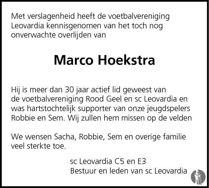 Marco Hoekstra 16-09-2013 overlijdensbericht en condoleances ...