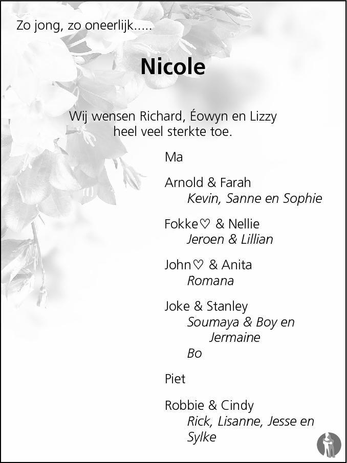 Nicole van der Kooi - Dijkstra 03-10-2013 overlijdensbericht en ...