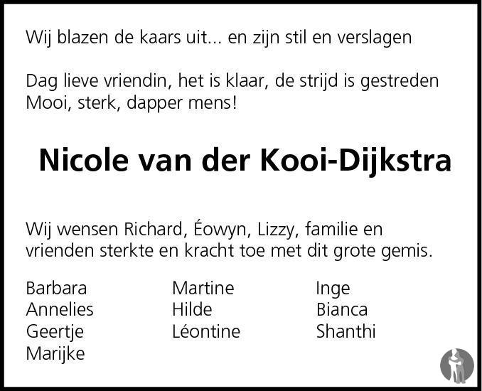 Nicole van der Kooi - Dijkstra 03-10-2013 overlijdensbericht en ...