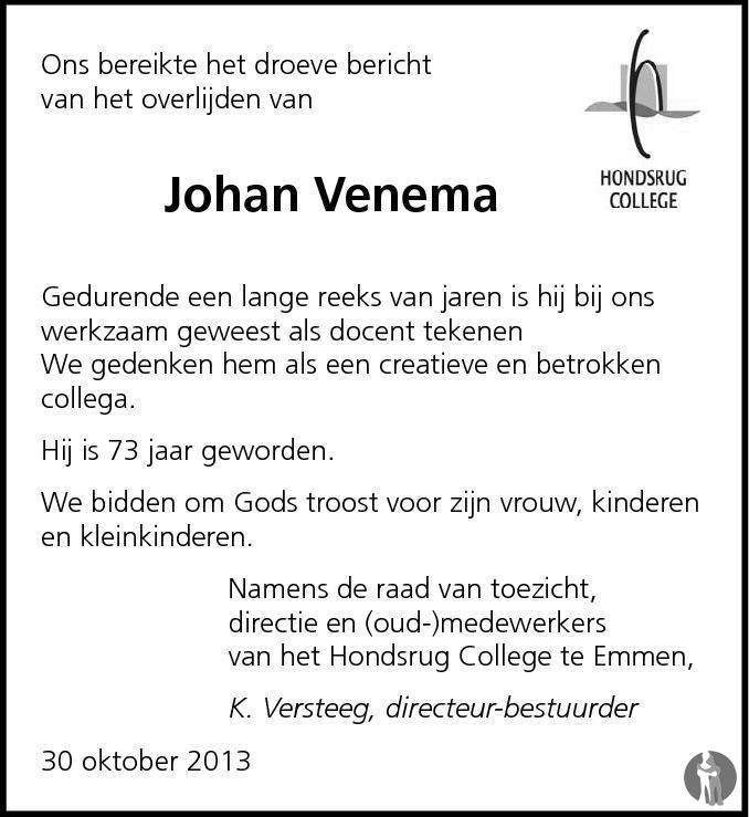 Johan Venema 30-10-2013 overlijdensbericht en condoleances - Mensenlinq.nl