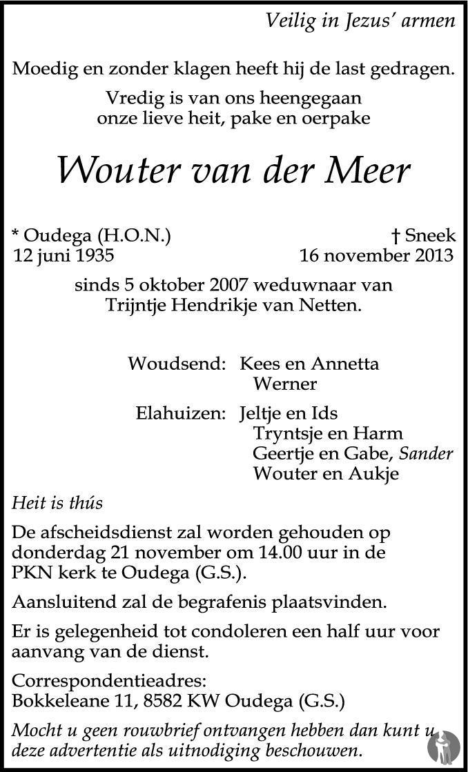 Wouter van der Meer 16-11-2013 overlijdensbericht en condoleances ...