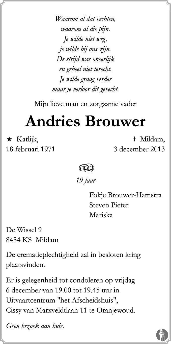Andries Brouwer 03-12-2013 overlijdensbericht en condoleances ...