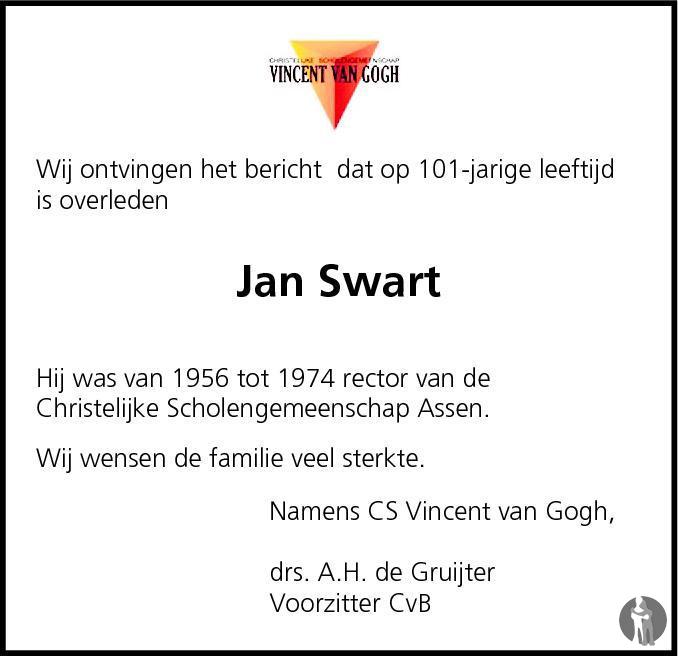 Jan Swart 15-03-2014 overlijdensbericht en condoleances - Mensenlinq.nl