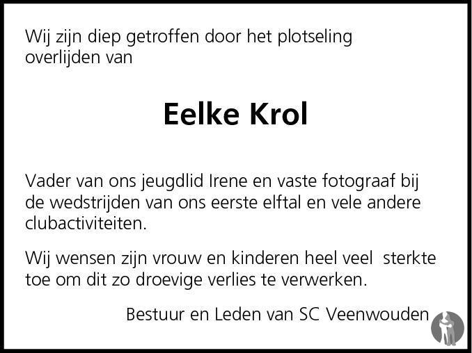Eelke Jacob Krol 16-04-2014 overlijdensbericht en condoleances ...