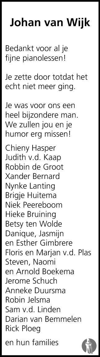 Johan van Wijk 03-06-2014 overlijdensbericht en condoleances ...