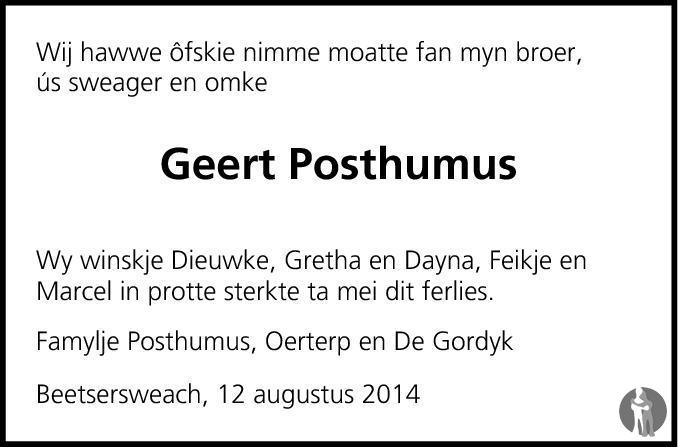 Geert Posthumus 12-08-2014 overlijdensbericht en condoleances ...