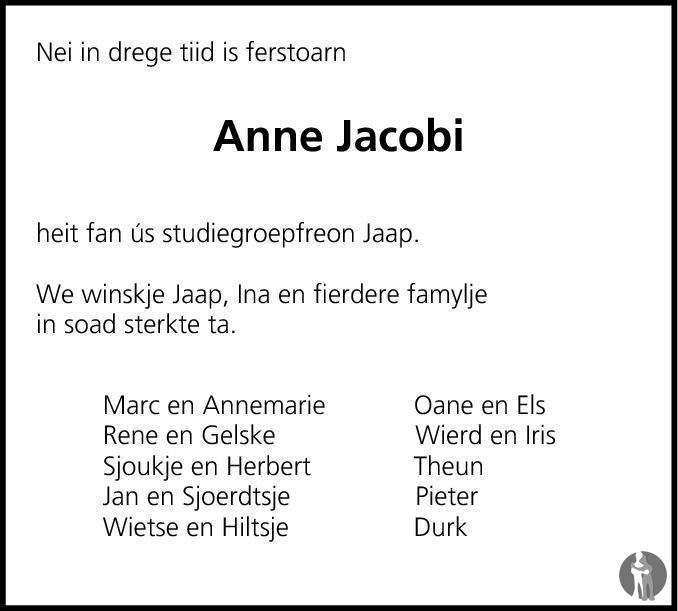 Anne Jacobi 27-08-2014 overlijdensbericht en condoleances - Mensenlinq.nl