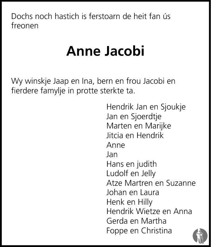 Anne Jacobi 27-08-2014 overlijdensbericht en condoleances - Mensenlinq.nl