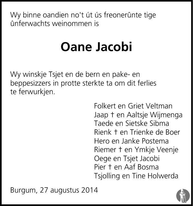 Anne Jacobi 27-08-2014 overlijdensbericht en condoleances - Mensenlinq.nl